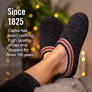 Clarks Womens Wool Felt Clog Slippers Warm Cozy Indoor Outdoor Faux Plush Soft Fur Lined Slipper for Women (Charcoal, 7 M US)