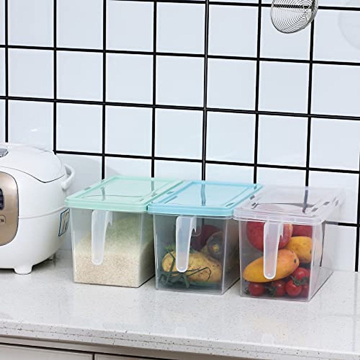 PENGKE 4 Pack Fridge Organizer,Plastic Food Storage Container with Lid and Handle,Fruit Refrigerator Organizer Bins for Kitchen Fridge Desk Cabinet Food Storage to Keep Fresh Furit Eggs Vegetables,5L