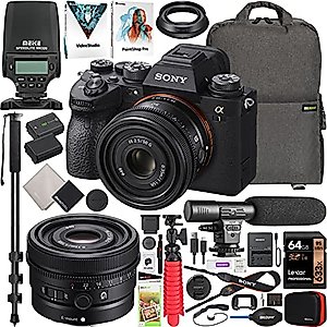 Sony Alpha 1 Full Frame Mirrorless Camera Body + 50mm F2.5 G FE Lens for E-Mount SEL50F25G ILCE-1/B Bundle with Meike MK320 TTL Flash Speedlite + Deco Gear Backpack + Microphone and Accessories Kit