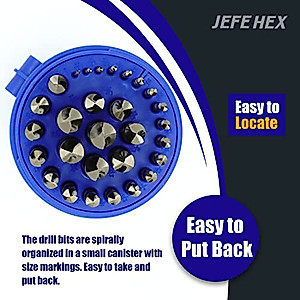 JEFE HEX 29 PCS M35 Cobalt Drill Bit Set, HSS Twist Jobber Drill Bits with 135 Degrees Split Point and Three-Flat Shank, 3/8” Reduced Shank, Gold Oxide Metal Drill Bits Set (1/16” - 1/2” x 1/64”)