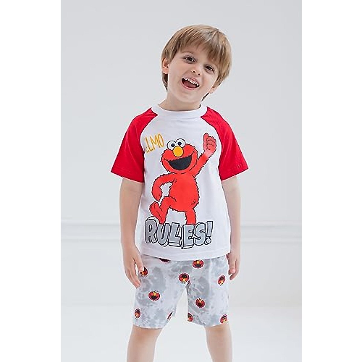 Sesame Street Elmo Toddler Boys T-Shirt and French Terry Shorts Outfit Set White/Gray 2T