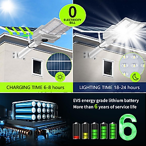 HIEPOCK 6000W Solar Street Light，200000LM 6500K Solar Street Lights Outdoor, Dusk to Dawn Solar Outdoor Lighting with Motion Sensor, IP67 Solar Parking Lot Lights, Suitable for Yard, Parking Lot