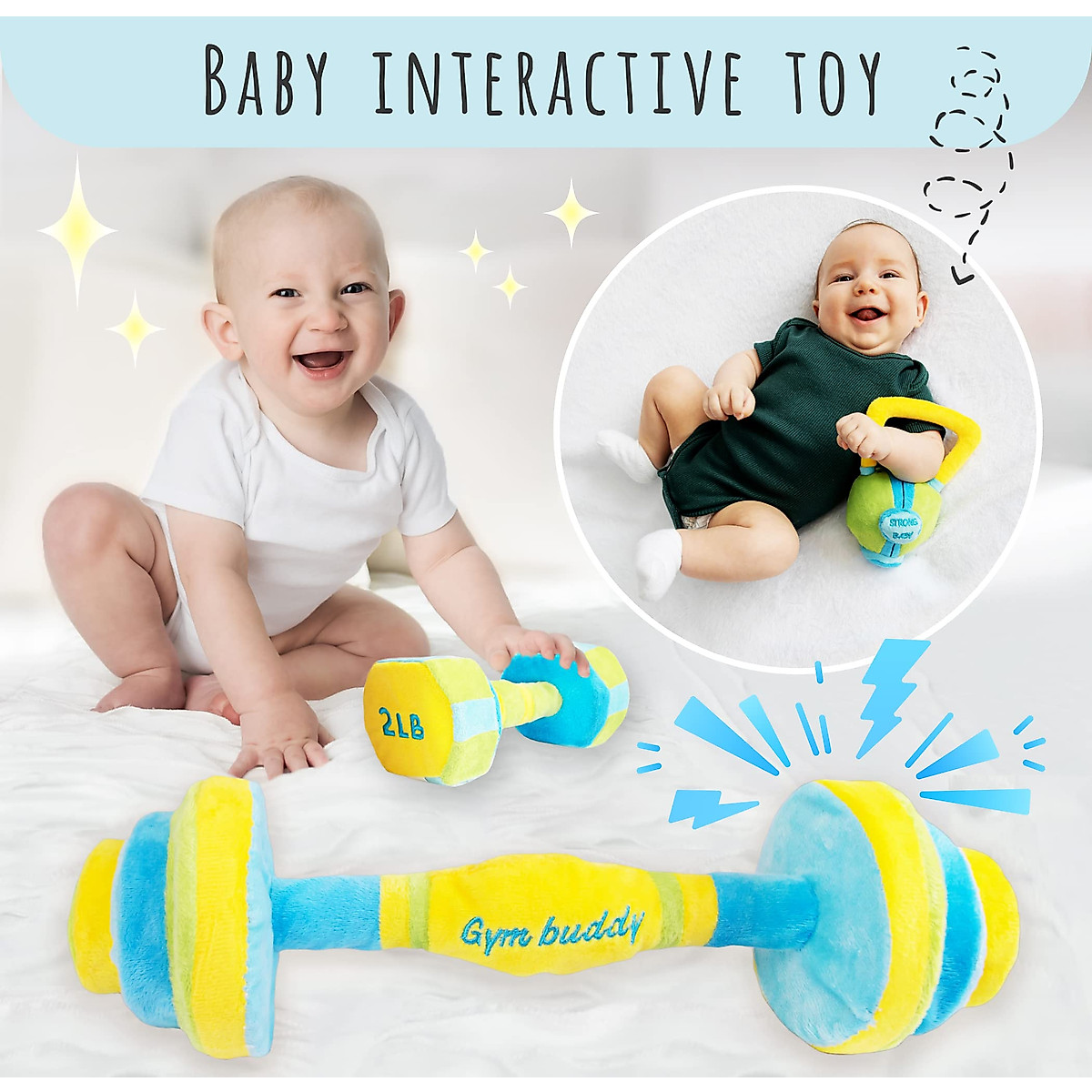 Skywin Baby Workout Toys Fit Training - Baby Shower Set of 4 Soft, Durable and Safe Plush Baby Rattle Toys for Ages 0+