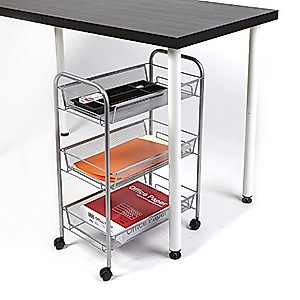 Mind Reader 3-Shelf All Purpose Mobile Utility Cart, Silver