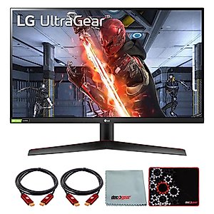 LG 27GN800-B 27 inch Ultragear QHD IPS 144Hz 16:9 G-SYNC HDR Monitor Bundle with Deco Gear HDMI Cable 2 Pack + Gamer Surface Mousepad + Screen Cloth