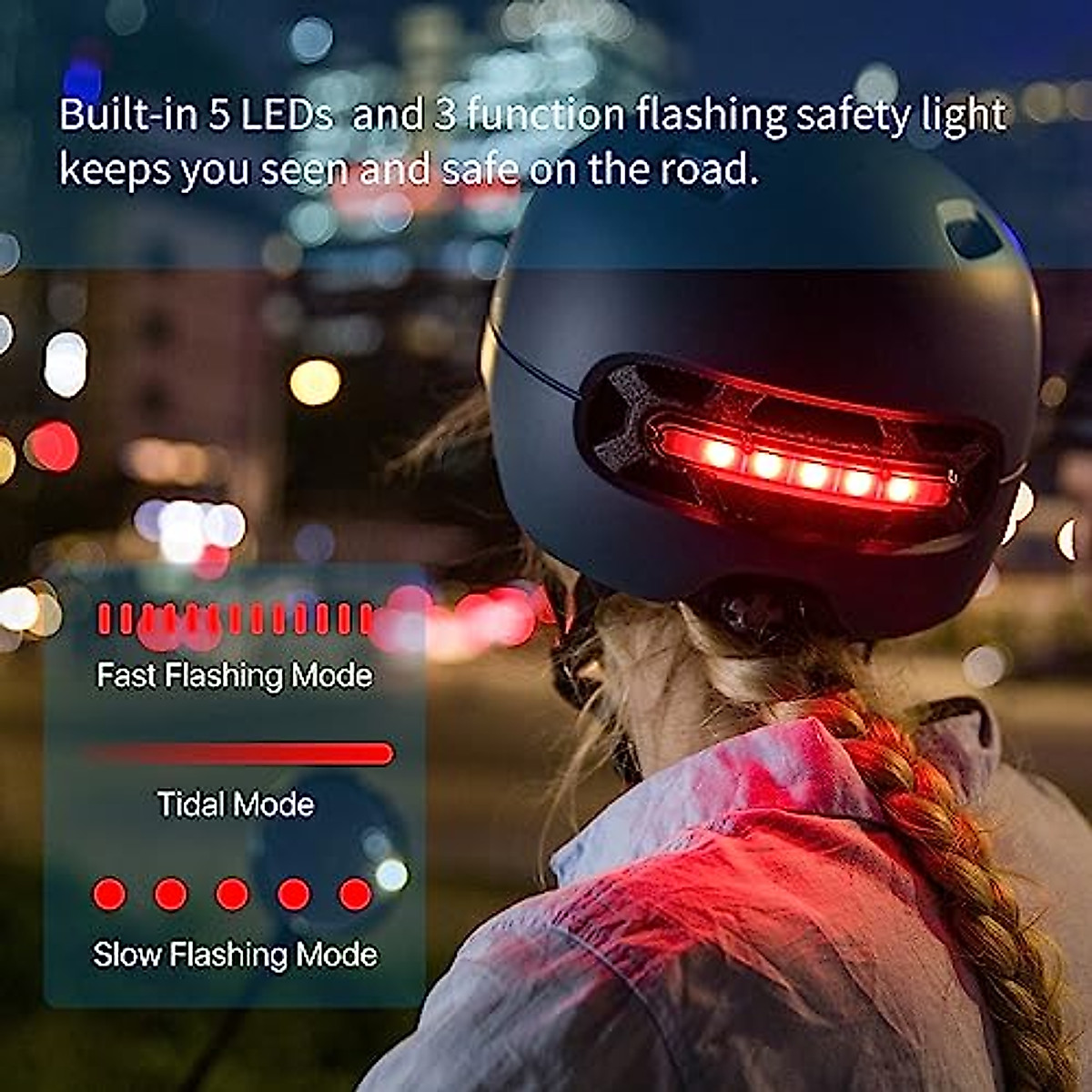 Smart4u SH50U Smart Bike Helmet with Light, Bicycle Helmet with Rear Light | Brake Warning Light | Fall Detection, CPSC Certified, Bike Helmet for Adults Men Women, Bicycle Helmet for Urban Commuter