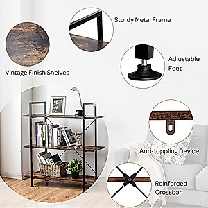 Giantex 3-Tier Bookshelf Industrial Style Bookcase Vintage Wood Bookshelves with Metal Frame, Home and Office Organizer, Storage and Display Rack, Rustic Brown