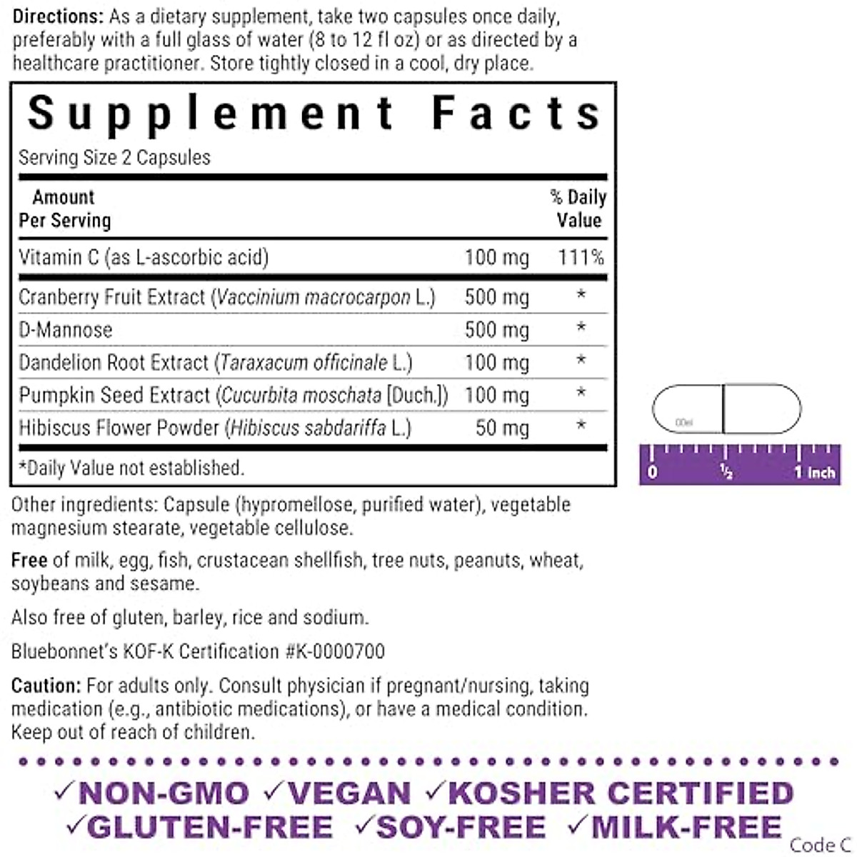 Bluebonnet Nutrition Urinary Tract Support, Cleanse & Flush*, Soy-Free, Gluten-Free, Kosher-Certified, Non-GMO, Dairy-Free, Vegan, 30 Vegetable Capsules, 15 Servings