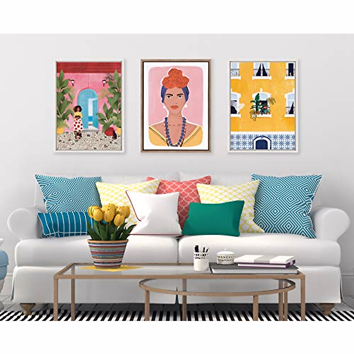 Kate and Laurel Sylvie Lisbon Framed Canvas Wall Art by Maja Tomljanovic, 18x24 White, Colorful Feminine Art Decor