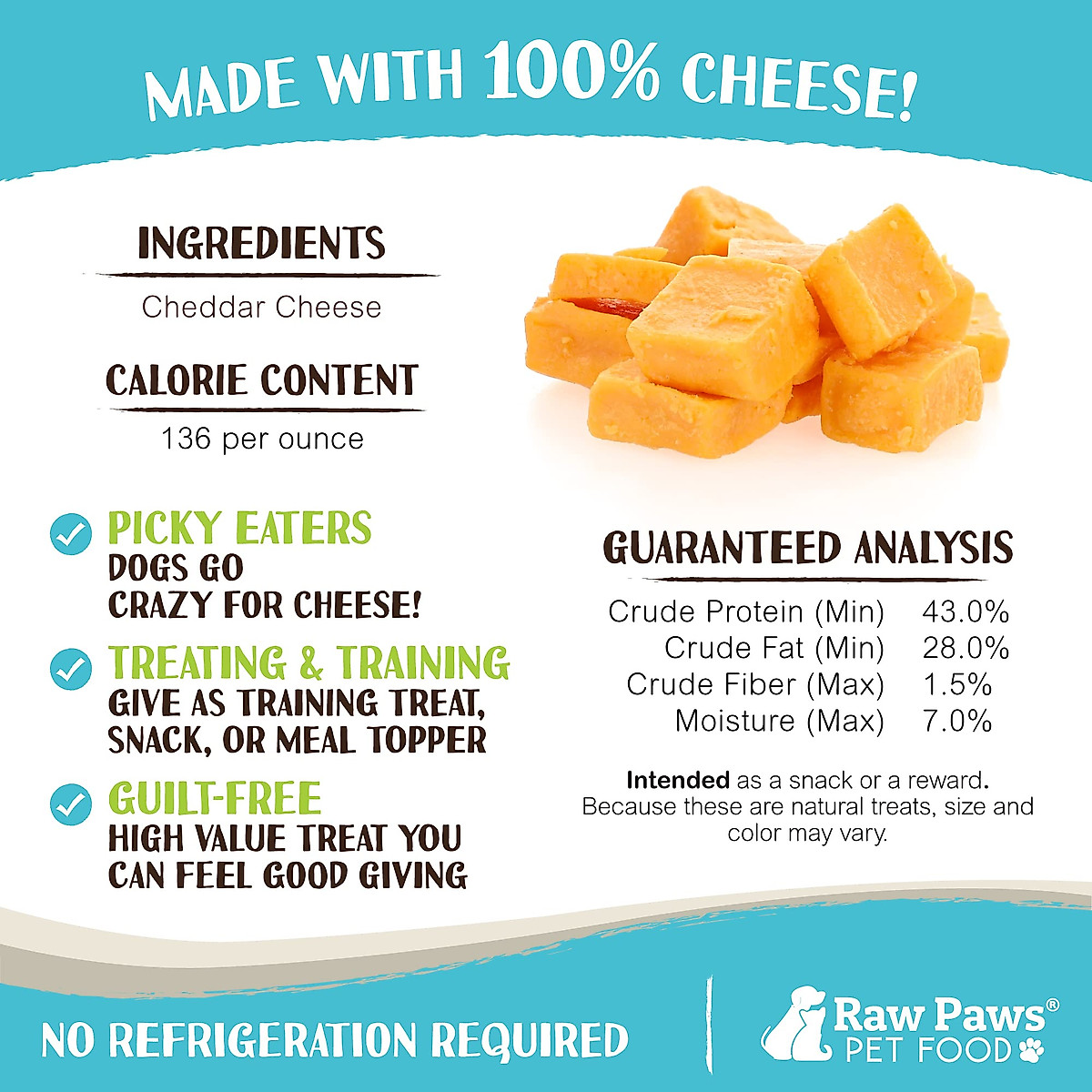 Raw Paws Freeze Dried Cheddar Cheese Treats for Dogs, 3-oz - Crunchy Dog Cheese Puffs Made in USA, Natural Dried Cheese for Dogs - 100% Real Wisconsin Cheddar Cheese Bites for Dogs - Dog Cheese Treats