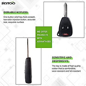 SCITOO 2pcs Key Fob Keyless Entry Remote Control 3 Buttons fit for Dodge Dakota Durango 04-08 for Jeep Compass Patriot 07-12 56040669 KOBDT04A