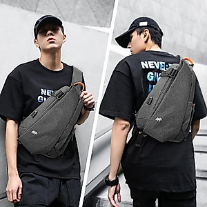 SUNMOP Small Black Sling Crossbody Backpack Shoulder Bag for Men Women, Lightweight One Strap Backpack Sling Bag for Hiking Walking Biking Travel Cycling USB Charger Port