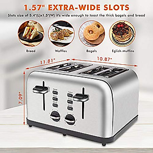 Schloß 4 Slice Toaster, Extra Wide Slot for Bread, Stainless Steel, 6 Shade Settings, Bagel/Defrost/Cancel with Removal Crumb Tray (30222)