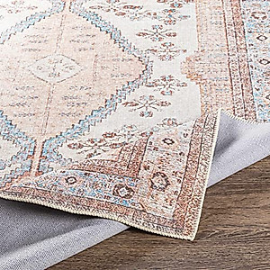 Moora Machine Washable Area Rug - Oriental Persian Medallion Pattern - Bohemian Floral Living Room Carpet - Pink, Blue, Beige, Cream - 7'10" x 10'2"