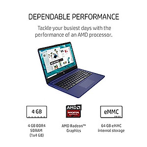 HP 14 Laptop, AMD 3020e Processor, 4 GB RAM, 64 GB eMMC Storage, 14-inch HD Display, Windows 10 Home in S Mode, Long Battery Life (14-fq0010nr, 2020) (Renewed)