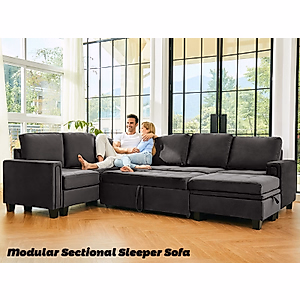 Belffin Pull Out Sofa Bed Module Part for Modular Sectional Sleeper Sofa Armless Loveseat with Pull Out Bed for Sectional Couch Grey