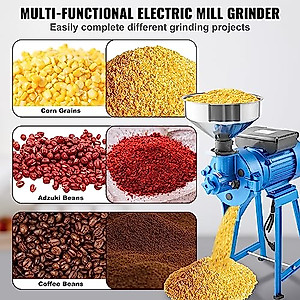 VEVOR Electric Grain Mill Grinder, 1500W 110V Spice Grinders, Commercial Corn Mill with Funnel, Thickness Adjustable Powder Machine, Heavy Duty Feed Flour Cereal Mill Wheat Grinders, Dry & Wet Grinder