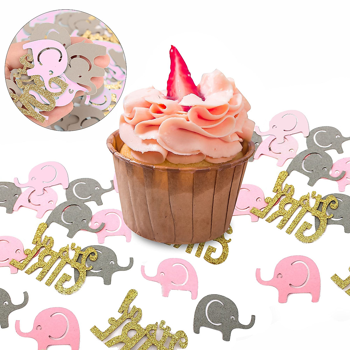 JYNTU Elephant Baby Shower Decorations (Pink)-Elephant Theme, Baby Shower Backdrop with Balloons, OH baby, It;s a Girl, Cake Topper, Paper Hanging Decoration(Flower,lantern)