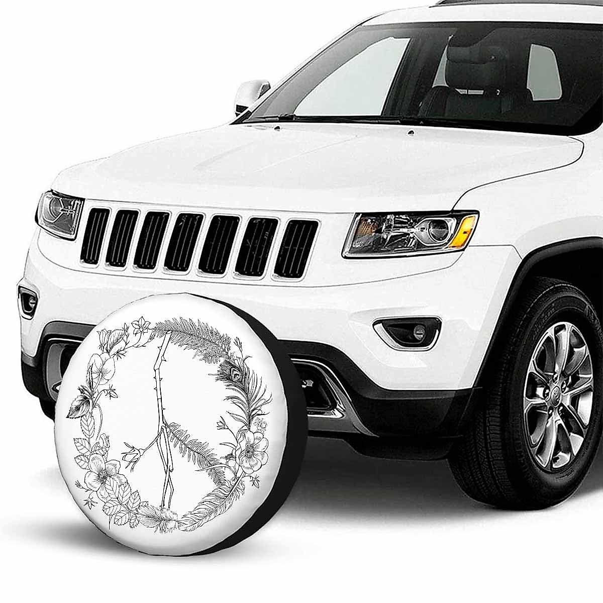 AOYEGO Peace Sign Spare Tire Cover 15 inch Boho Hippie Wreath Polyester Universal Wheel Tire Cover for Trailer Camping Weatherproof for Rv SUV Truck Camper Travel