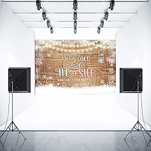 Aperturee It's Cold Outside Baby Shower Backdrop 7x5ft He or She Gender Reveal Winter Wonderland Christmas Xmas Rustic Wood Floor Snowflake Photography Background Party Decorations Banner Photo Booth