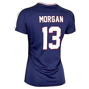 Women's U.S Shirt, USWNT Player T Shirt Blue, Official US Womens National Soccer Team Association USA Flag Tee Top Alex Mor