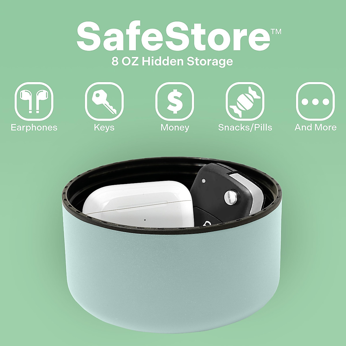 BackBook 32 oz Insulated Sports Water Bottle With 8 oz Storage Compartment, Double Wall Leak Proof Stainless Steel Bottle With 2 Lids for Sports and Travel, Cold and Hot Drinks, BPA-Free - Green