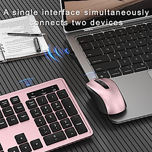 MPTOG Wireless Keyboard and Mouse Combo, Full-Size 104-Key Office Keyboard with 15 Function Keys, Numeric Keypad, Single USB Receiver, Compatible with PC and Laptop(Pink)