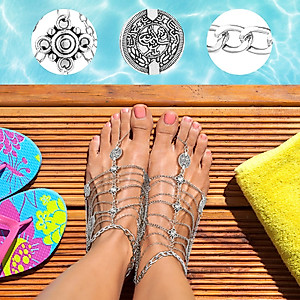 Tondiamo 4 Pairs Barefoot Sandals Foot Jewelry Beach Summer Tassels Anklet Chain Bracelet Wedding Multi Chain Boho Coin Anklet Bracelet for Women Accessories