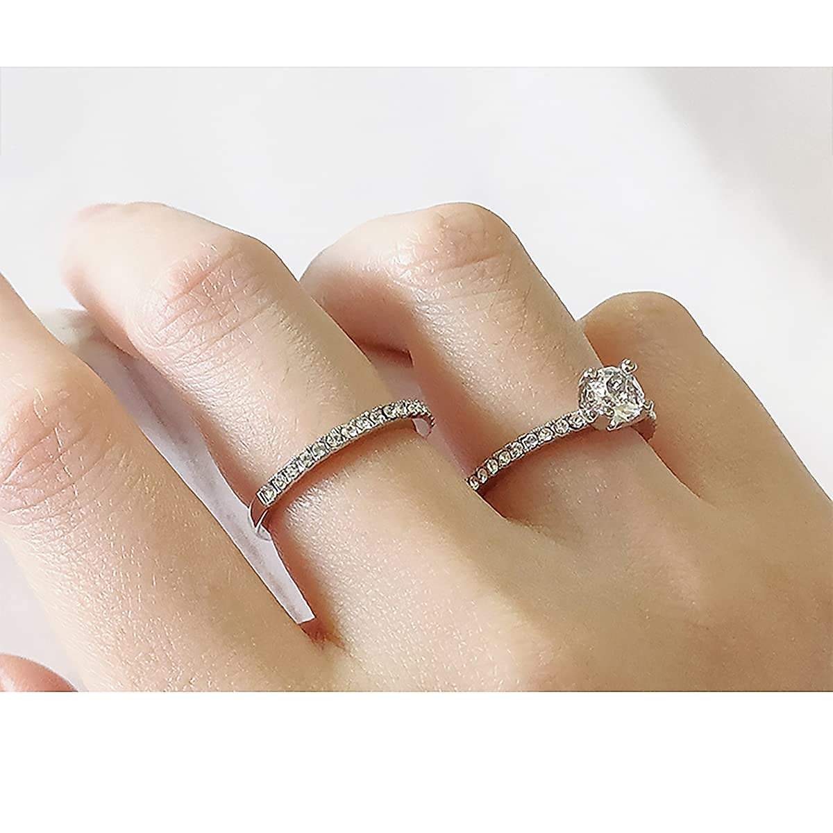 14k Gold 2 in 1 Moissanite Diamond Ring for Women Wedding Engagement Genuine Solitaire Ring Set Destiny Jewelry 1ct 2ct 3ct 4ct Personalized 2 Piece Engraved Ring