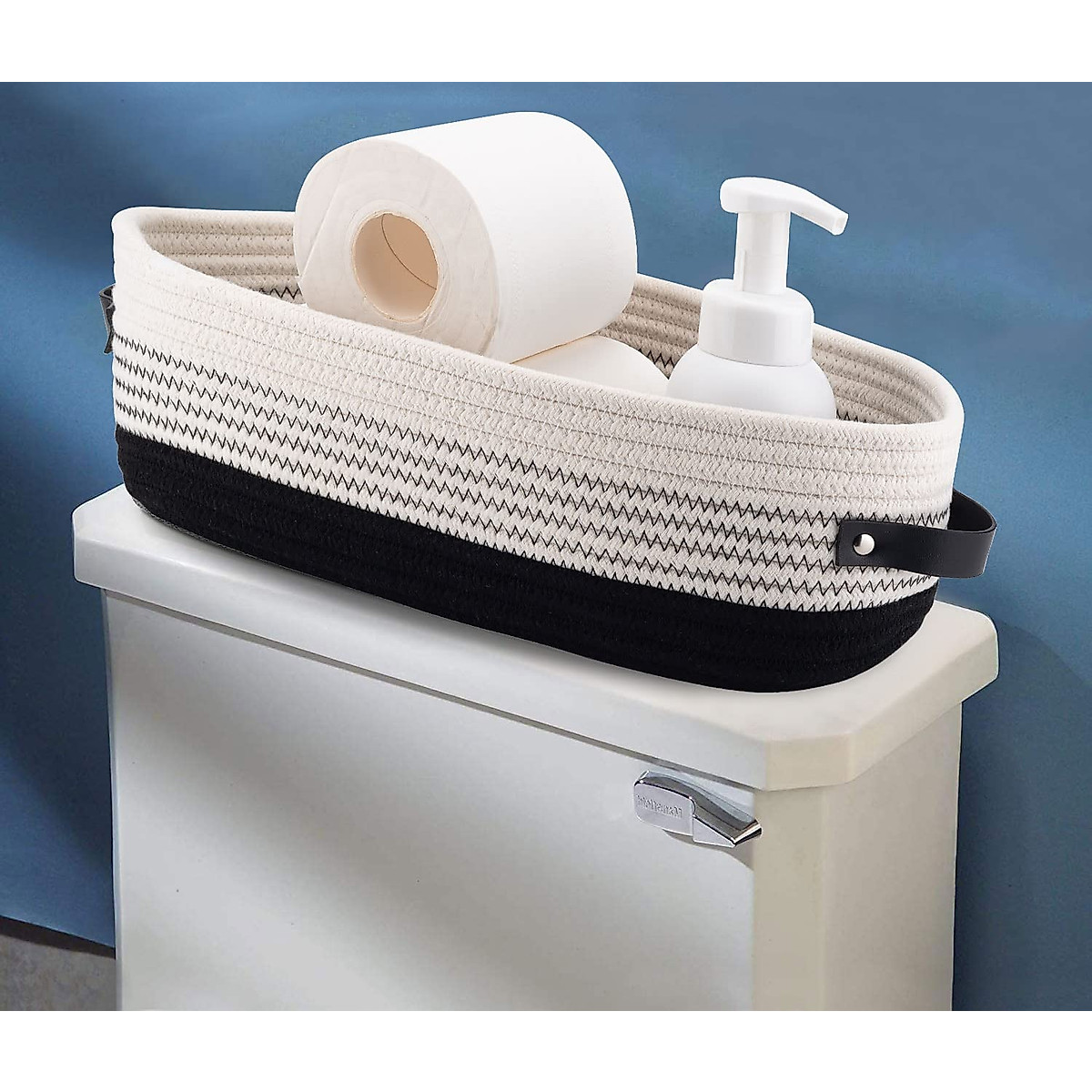 Oradrem Cotton Rope Toilet Basket Bathroom Decor Baskets, Toilet Paper Holder Basket, Farmhouse Home Decor Organizing Small Baskets 13"x5.9"x4" Black