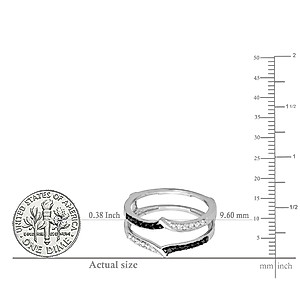 Dazzlingrock Collection 0.33 Carat (Cttw) 10K Round Black & White Diamond Wedding Guard Double Ring 1/3 CT, White Gold, Size 4