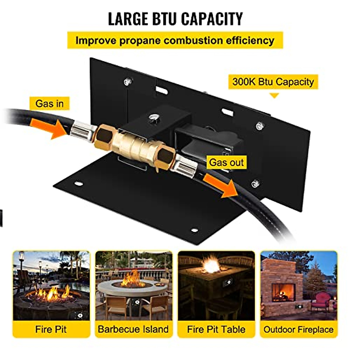 VEVOR Fire Pit Gas Burner Spark Ignition Kit, 300K BTU Fire Pit Ignition System, Stainless Steel Fire Pit Igniter, with 1/2'' Key Valve with Key and Leads & Ground Wire Black Retractable