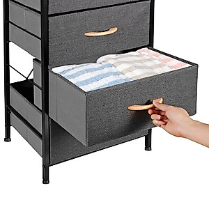 SUPER DEAL Dresser for Bedroom with 4 Storage Drawers, Fabric Chest of Drawers Storage Organizer with Wood Top and Metal Frame for Closet Living Room Hallway Entryway, 36 inch Tall Grey