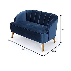 Christopher Knight Home Amaia Modern Velvet Sofa, Cobalt / Walnut