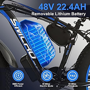 Geartist (US in Stock) Smlro XDC600 Plus Electric Bicycle 2000W Dual Motor 35MPH Ebike 48V 22.4Ah Mountain Snow E Bike 26" Fat Tire 21 Speed MTB for Trail Riding Excursion Commute (Black Blue)