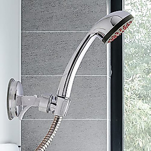 Shower Head Holder Suction Cup Shower Head Holder, Adjustable Height Wall Mount Shower Wand Holder Bracket ABS, Removable Handheld Shower Head Holder Silver (2 Pack)
