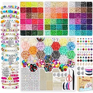 Yochus 10000PCS Clay Beads Bracelet Making Kit, 86 Colors Flat Polymer Heishi Beads Jewelry Kits with Charms and Letter Bead, Crafts Gifts Set for Girls Teens Adults