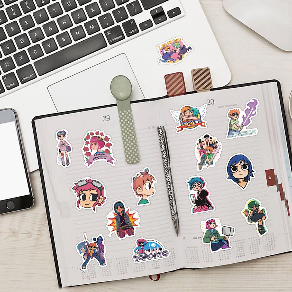 55 Pcs Scott Pilgrim Stickers Waterproof Vinyl Stickers for Water Bottles Laptop Skateboard Luggage Computer Stickers for Teens Girls Kids (Scott Pilgrim)