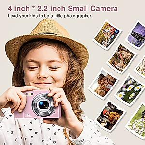 Digital Camera Auto Focus Point and Shoot Camera, FHD 1080P 48MP Kids Camera with 32GB Memory Card,16X Zoom Vlogging Camera Small Digital Cameras for Kids Teenagers Students, Pink