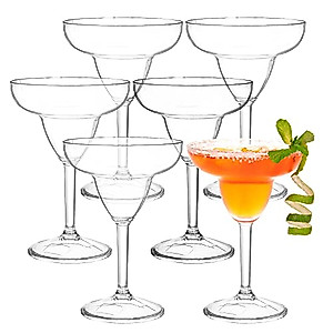 Suwimut Set of 6 Unbreakable Stemmed Margarita Glasses - 10oz Plastic Margarita Glasses Shatterproof Drinking Cups for Red or White Wine, Cocktail, Martini, Margarita - Great Holiday Wedding Gift