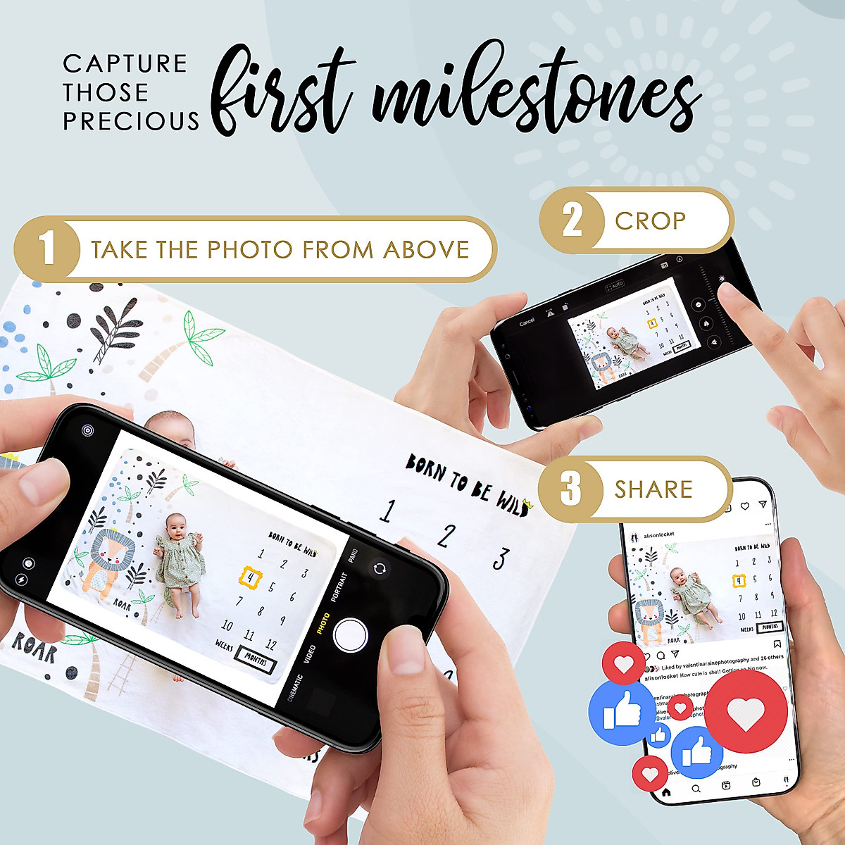 Calloo Baby Monthly Milestone Blanket for Baby Boy, Monthly Baby Milestone Blanket Boys, Baby Monthly Milestone Blanket Boy