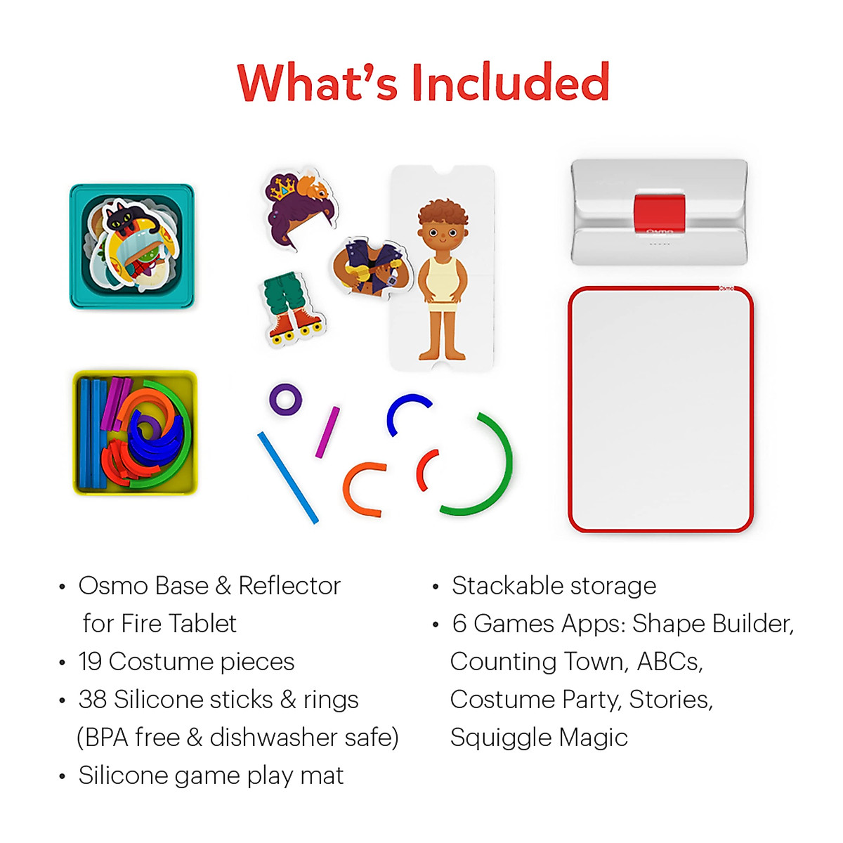 Osmo - Little Genius Starter Kit for Fire Tablet + Early Math Adventure - Valentine Toy - 6 Educational Games-Counting, Shapes & Phonics-STEM Gifts-Ages 3 4 5(Tablet Base Included)