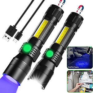 Black Light UV Flashlight Rechargeable, 3in1 Super Bright Tactical Flashlights LED UV Black Light &Redlight, 2000Lumen 7Modes, Zoomable, Waterproof Pocket Flashlight for Pet Stains Detection,Camping