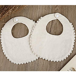 GZMM Baby Bib For Girls,Reversible Waterproof Handmade Natural Cotton Baby Drool Bib 0-12 months 2 Pack (off-white color, 0-12 months)