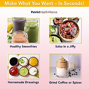 PATRIOT HEALTH ALLIANCE Patriot Power Blender, Portable, Cord-Free USB Rechargeable Mini Blender, Make Smoothies, Protein Shakes, Slushies for Kids & Margaritas On-The-Go, Ideal for Travel, Gym, Camping