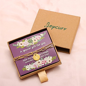 Gold Initial Bracelets for Women Trendy Dainty Mother's Day Christmas Birthday Gifts for Mom Aunt Grandma Friends Layered Charm Bracelet Adjustable Papercilp Link Chain Letter C Jewelry for Her