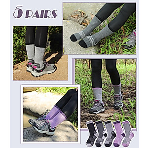 DYW Womens Merino Wool Hiking Socks Thermal Warm Winter Boot Crew Socks Cushion Work Walking Gift Socks 5 Pairs （5 Pairs Color Mix A,Medium）