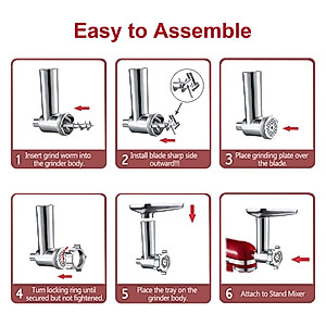 Metal Food Grinder Attachments for KitchenAid Stand Mixers, Meat Grinder, Sausage Stuffer, Meat Grinder for Kitchenaid Mixer, Includes 4 Grinding Plates, 3 Sausage Stuffer Tubes, 3 Grinding Blades