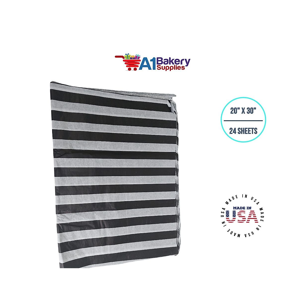 Black & White Stripes Tissue Paper 20 X 30-24 Sheet Premium High Quality Tissue Paper Made in USA by A1 bakery supplies