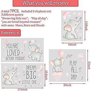 Dream Big Little One Elephant Wall Stickers Baby Room Wall Decals Moon Hot Air Balloon Grey Stars Wall Decals for Nursery Kids Room Living Room Bedroom Decorations Home Decor (Cute Style)